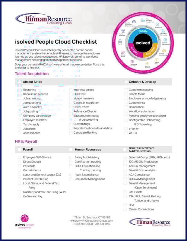 isolved People Cloud Checklist | Human Resource Consulting Group